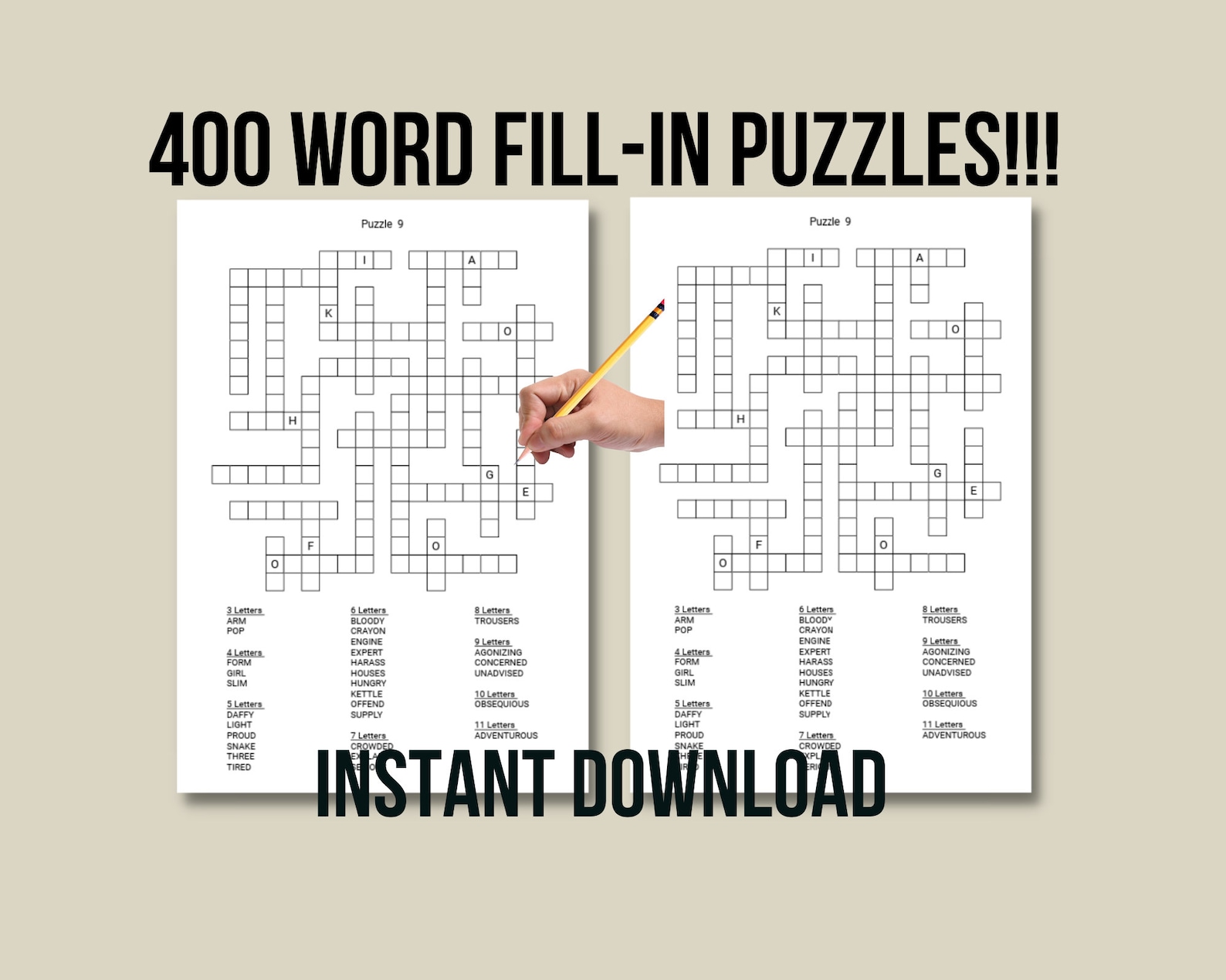 400 Word Fill in Puzzles Printable, Large Print Puzzle Book PDF for ...