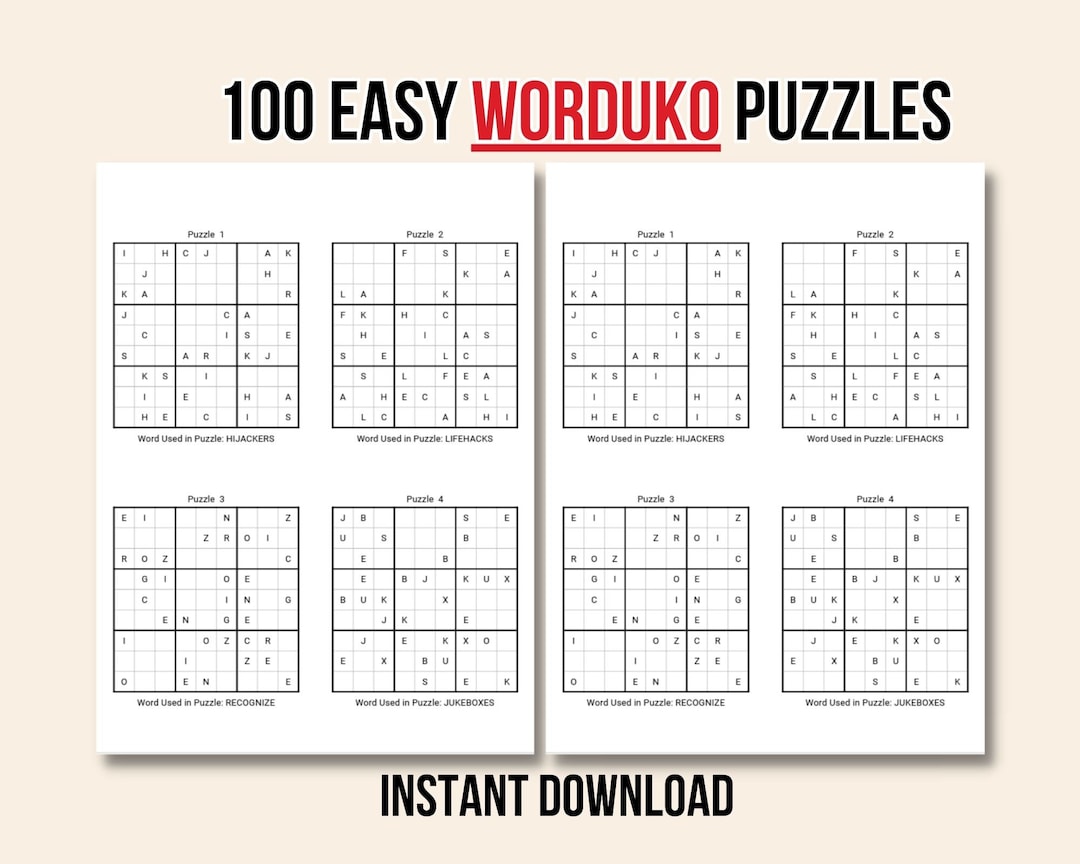 100 Worduko Puzzles, Word Sudoku Puzzles, Printable Worduko Word Sudoko ...