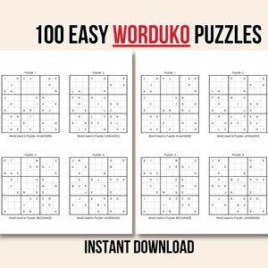 100 Worduko Puzzles, Word Sudoku Puzzles, Printable Worduko Word Sudoko ...