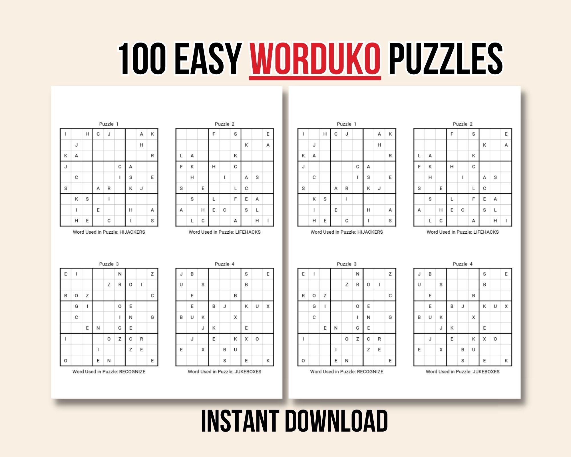 100 Worduko Puzzles, Word Sudoku Puzzles, Printable Worduko Word Sudoko ...