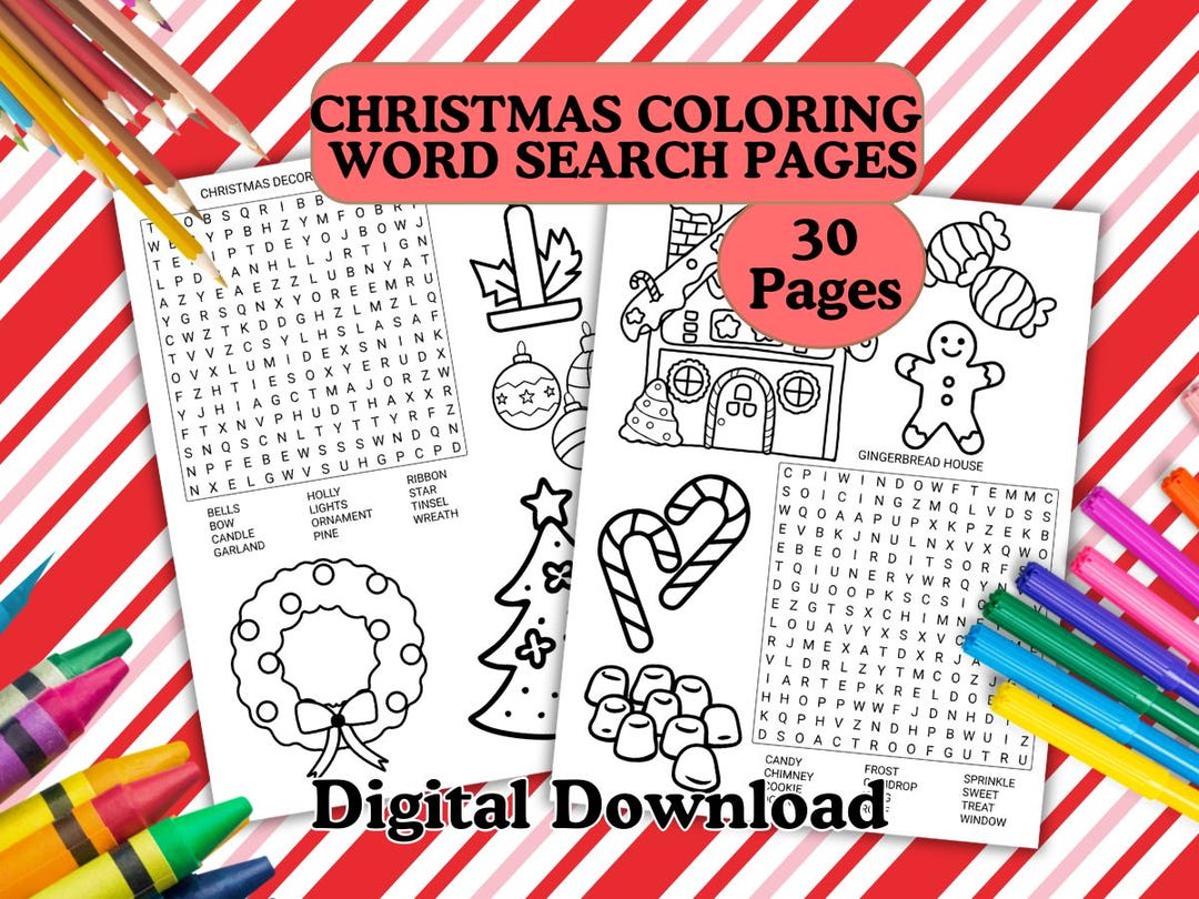 Christmas Word Search & Coloring Pages: 30 Christmas Puzzle Pages for ...