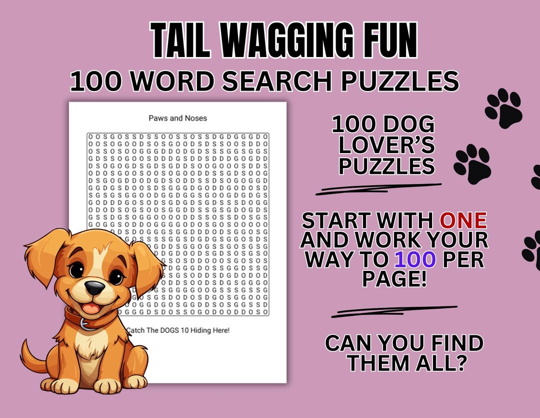 100 Dogs Word Search Puzzle: Dog Lover Printable Game (PDF Download) - Etsy