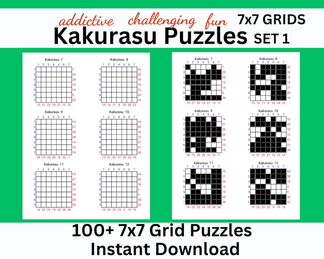 Kakurasu Puzzles: 100+ Math Logic Puzzles, 7x7 Grid, Set 1 (instant ...
