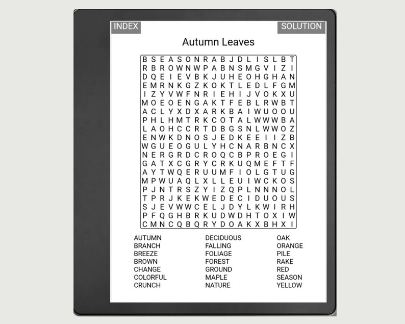 Autumn Themed Word Search Puzzle Book for Kindle Scribe, Fall Themed ...