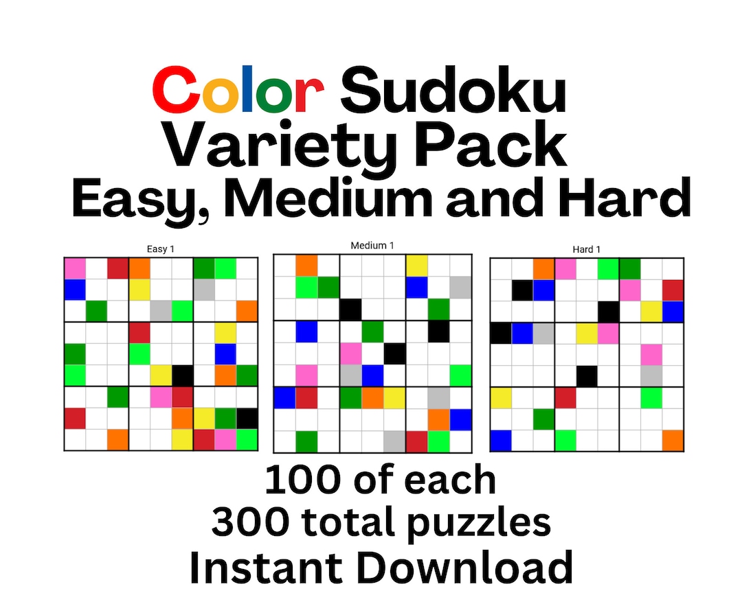 300 Color Sudoku Variety Pack With Easy, Medium, and Hard Puzzles - Etsy