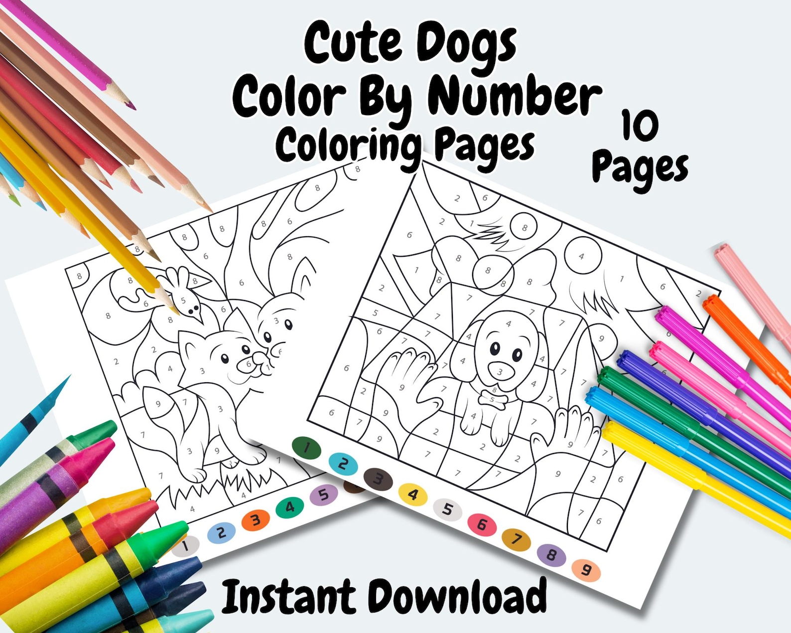 Cute Dogs Color by Number | 10 Printable Coloring Pages for Kids ...