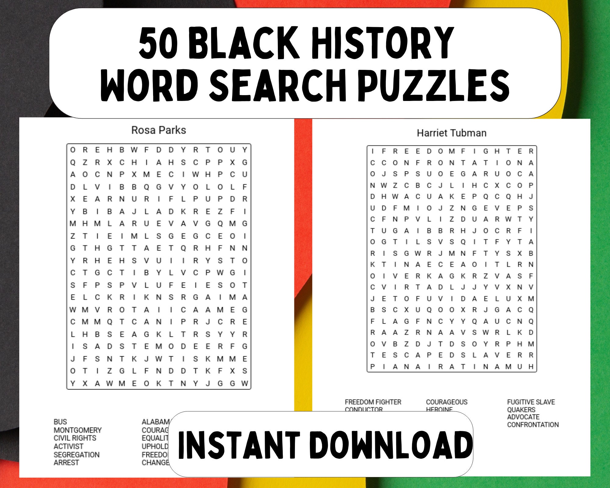 50 Black History Month Word Search, Black History Game, Digital ...