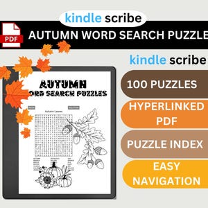 Autumn Themed Word Search Puzzle Book for Kindle Scribe, Fall Themed ...