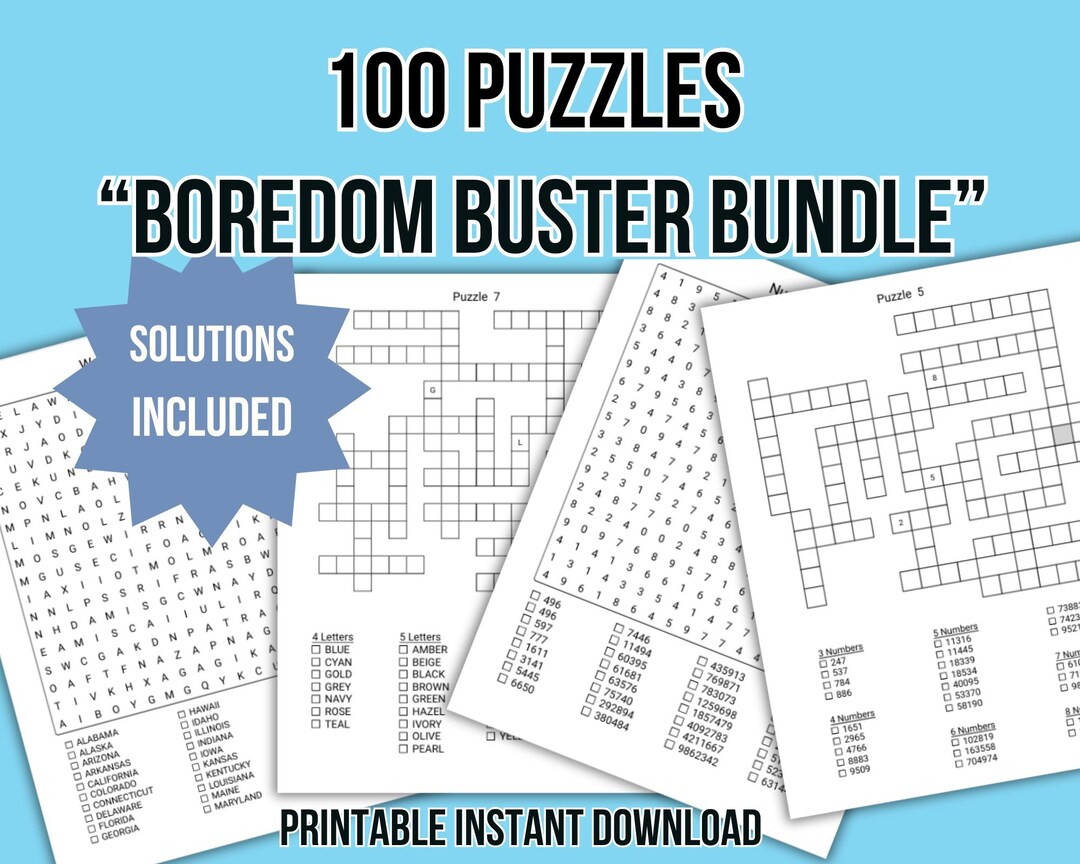 Boredom Buster Puzzle Bundle Printable, 100 Puzzles, Word Search ...