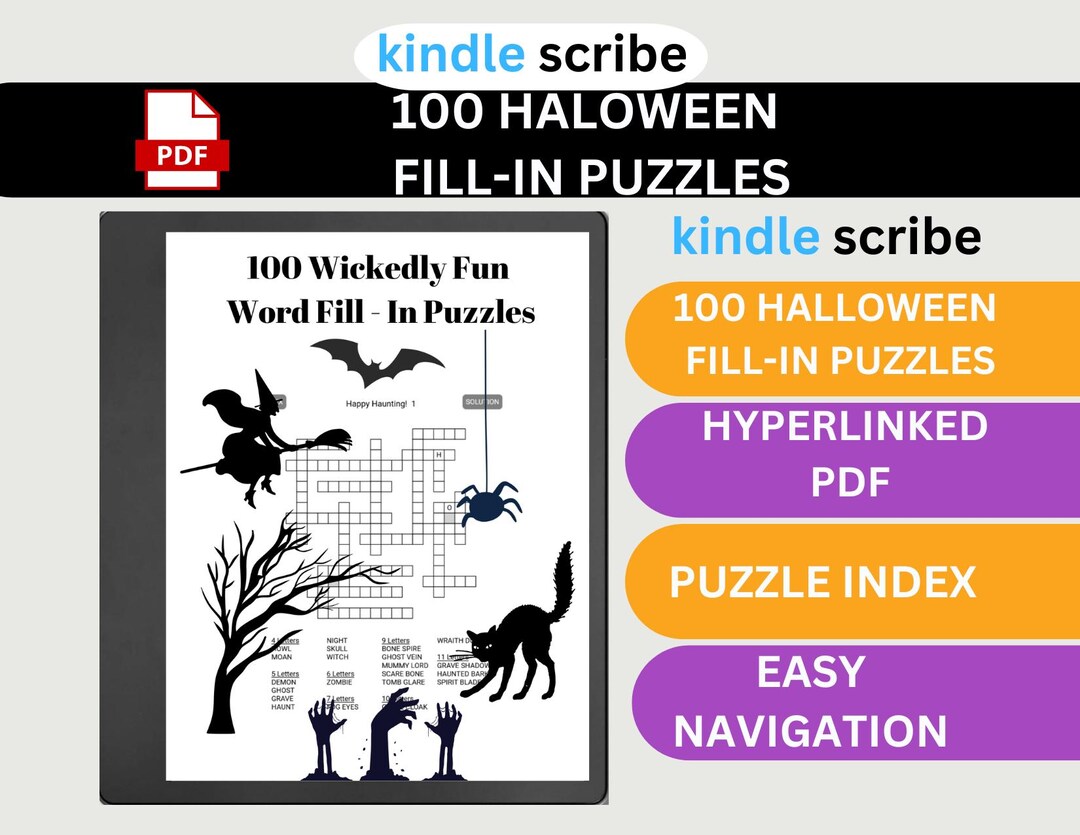 Halloween Word Fill-in, 100 Puzzles for Kindle Scribe, Spooky Word ...