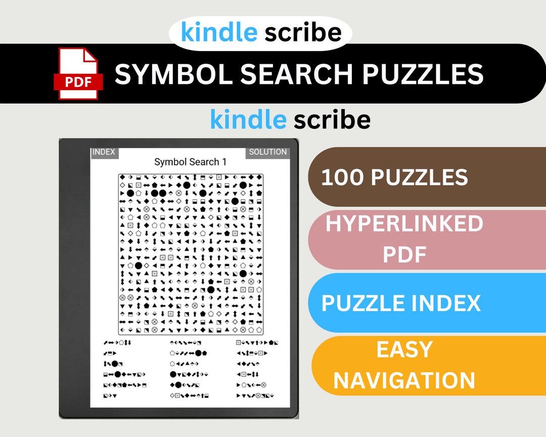 Kindle Scribe Symbol Search Puzzle Book, Symbol Word Search Puzzles, Clickable Template, Digital ...