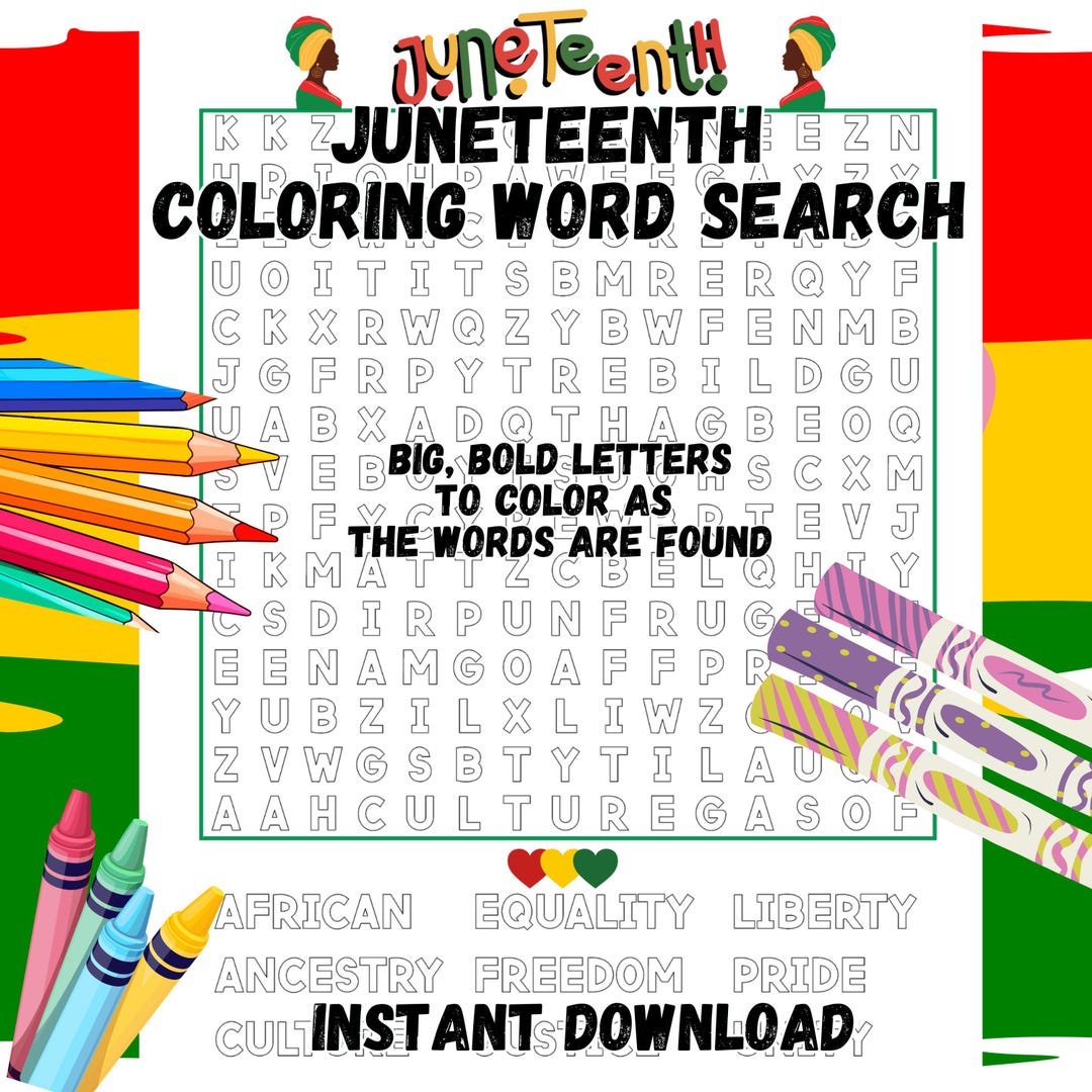 Juneteenth Word Search Puzzle: Easy Coloring Activity (PDF Download) - Etsy