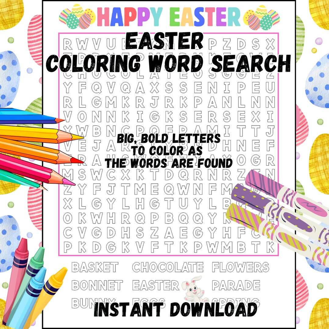 Easter Word Search, Coloring Word Search, Bold and Easy Coloring Word ...