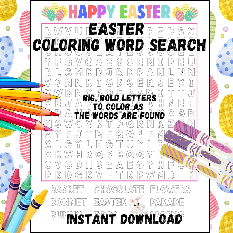 Easter Word Search, Coloring Word Search, Bold and Easy Coloring Word ...