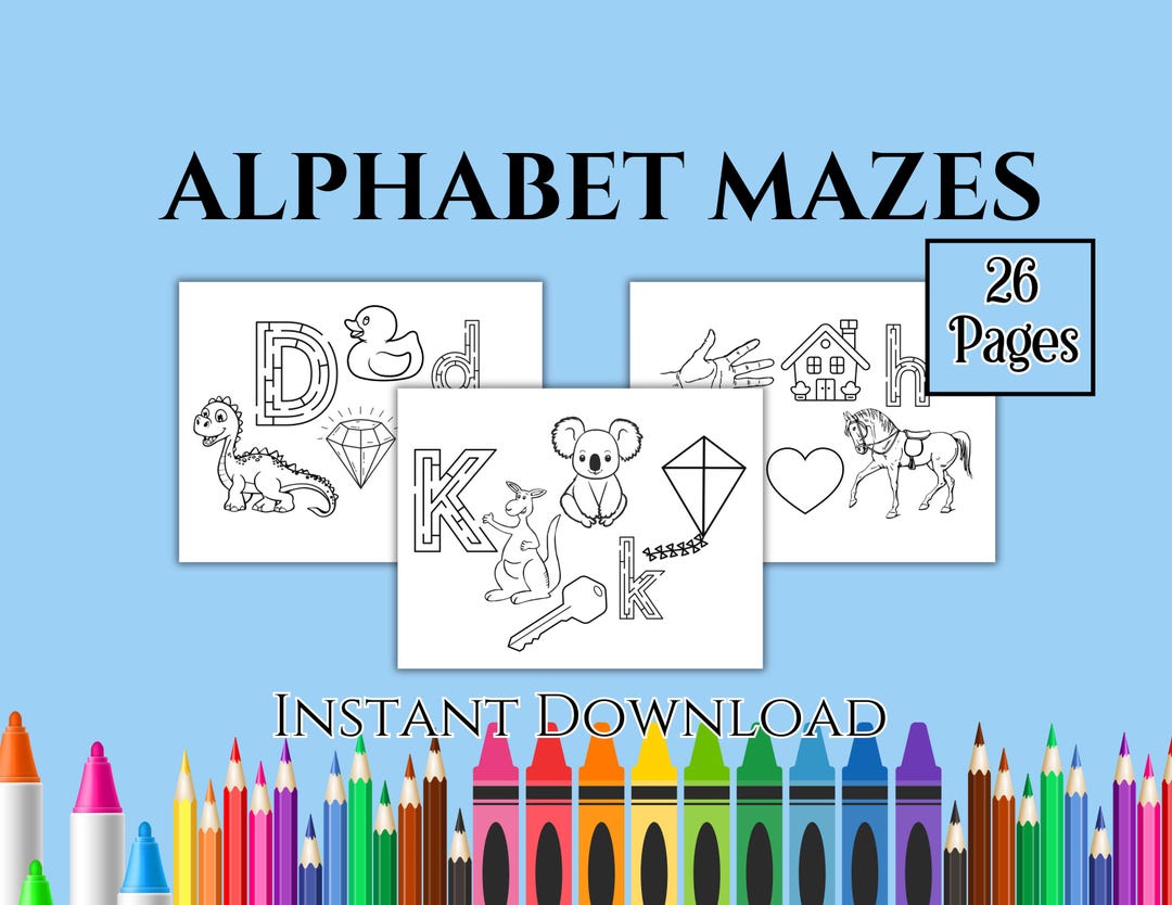 Coloring Book, Alphabet Mazes, Alphabet Coloring Book, Printable ...