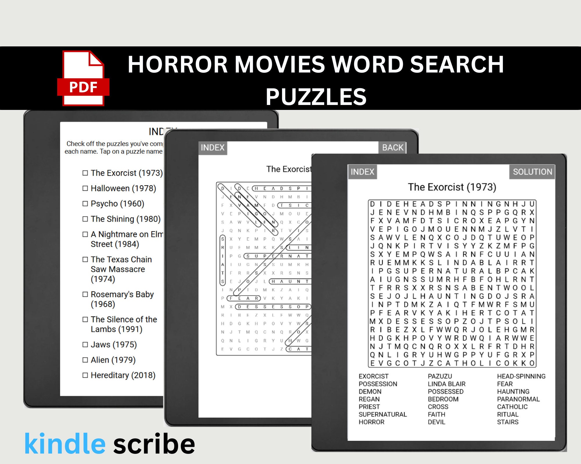 Horror Movie Word Search Puzzles, 100 Themed Horror Movies Word Search ...