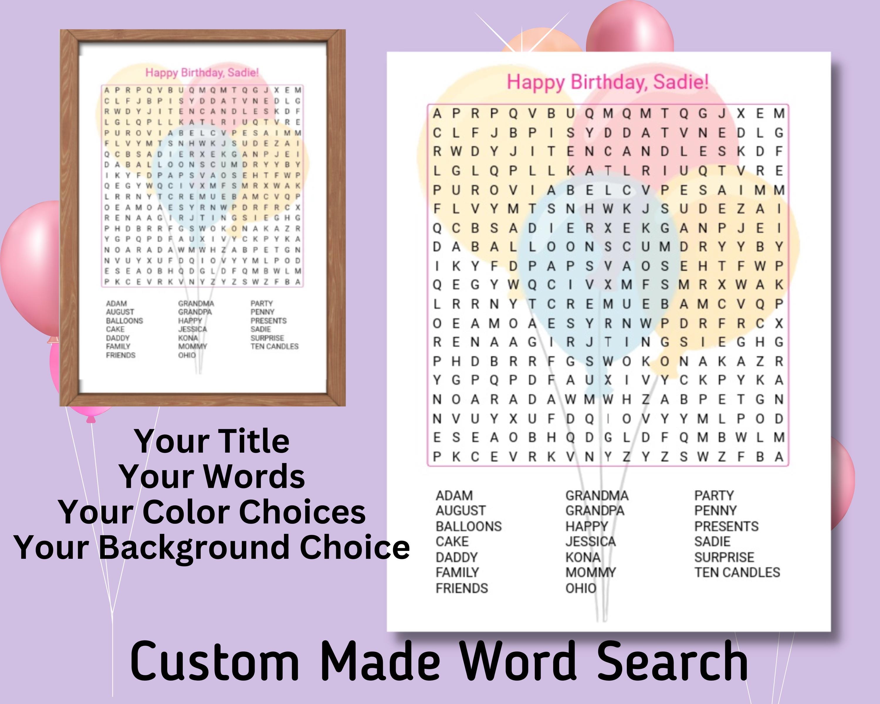 Personalized Birthday Word Search Puzzle (digital Download) - Etsy