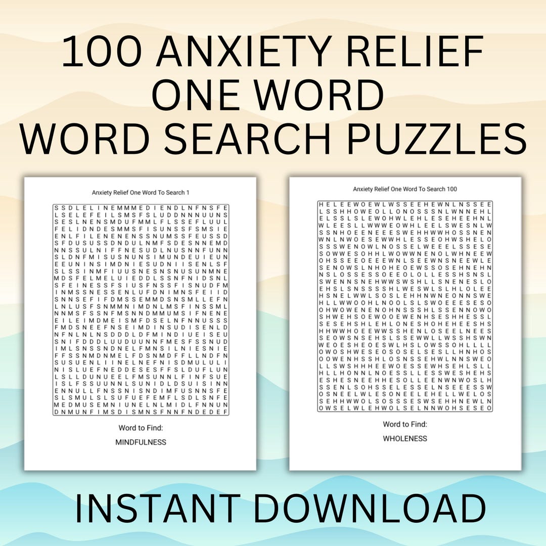 Anxiety Relief Word Search Puzzles: 100 Printable Self-care Activities ...