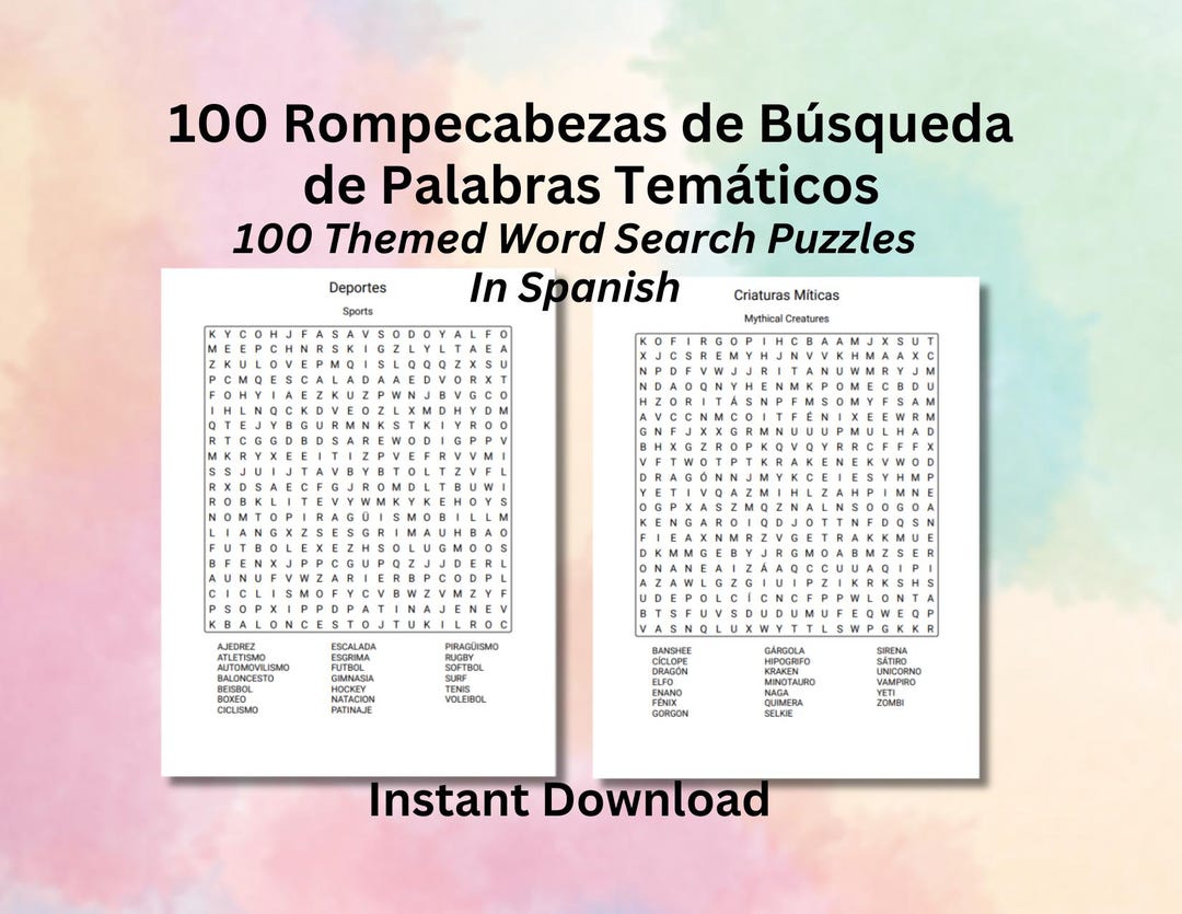 Word Search Puzzles, Spanish Word Search Puzzles, 100 Spanish Printable ...