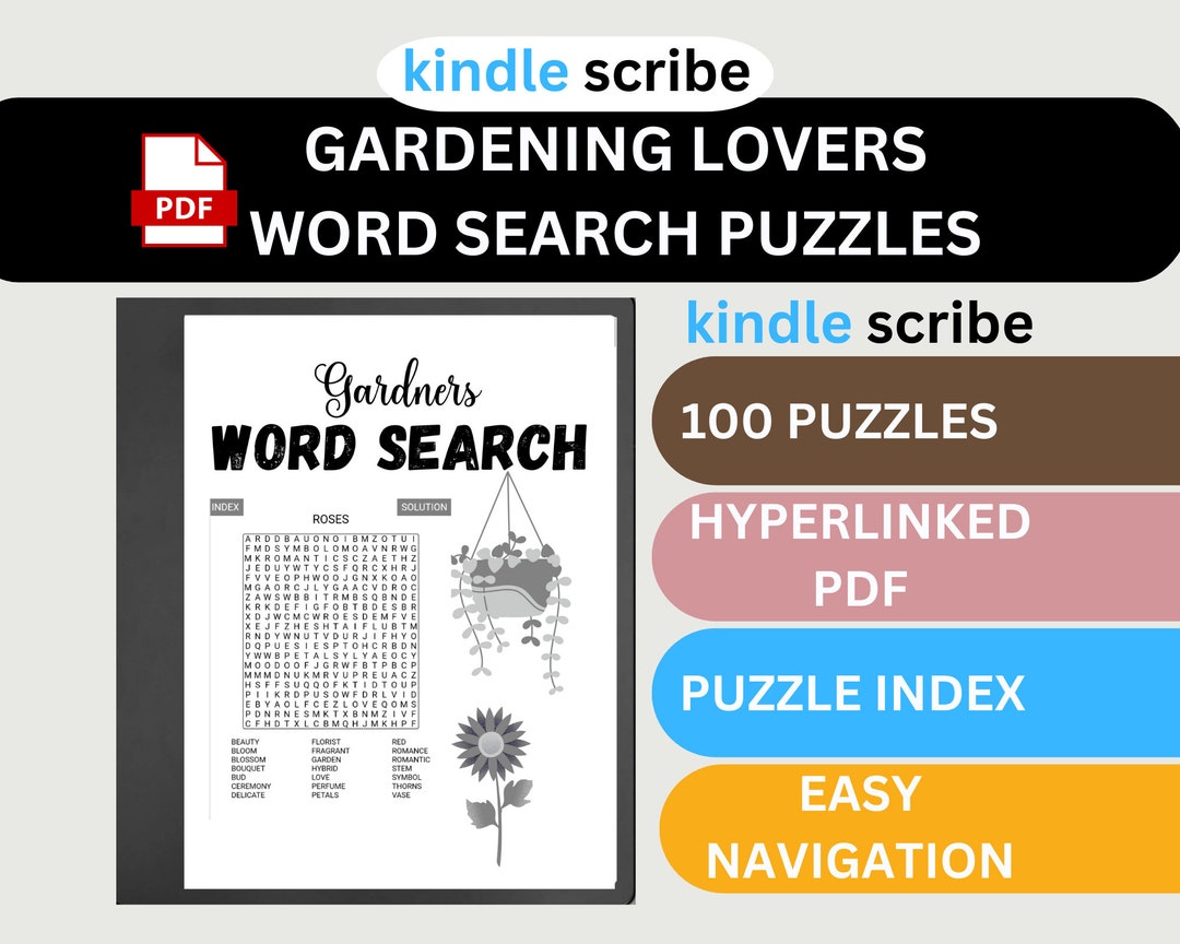 Gardener's Word Search Puzzles, 100 Word Search Puzzles, Kindle Scribe ...