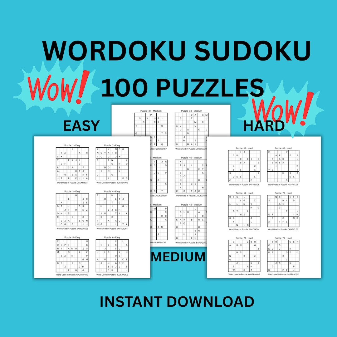 Worduko Puzzles, 100 Easy, Medium and Hard Word Sudoku Puzzles ...