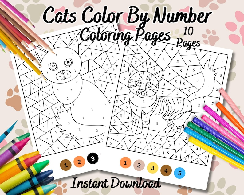 Color by Number, Cute Cats Color by Number, Cats Color by Number for ...