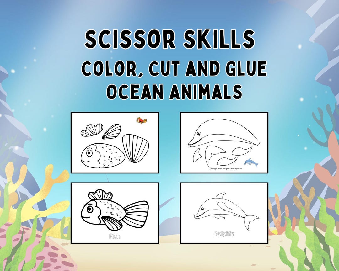 Ocean Animals Scissor Skills – 38 Printable Cut & Paste Worksheets for ...
