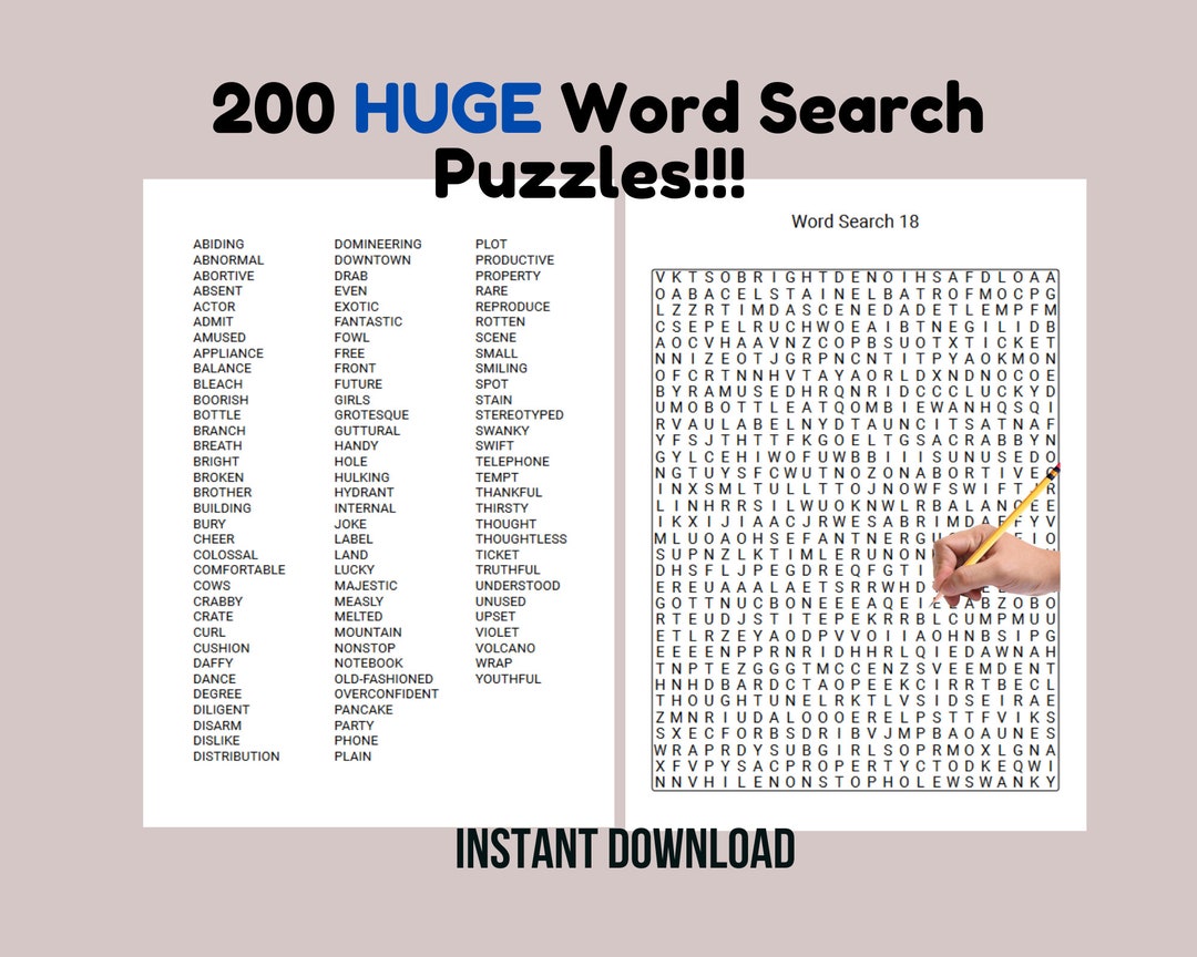 200 Printable Word Search Puzzle Pages for Adults, Two Page Large Print ...