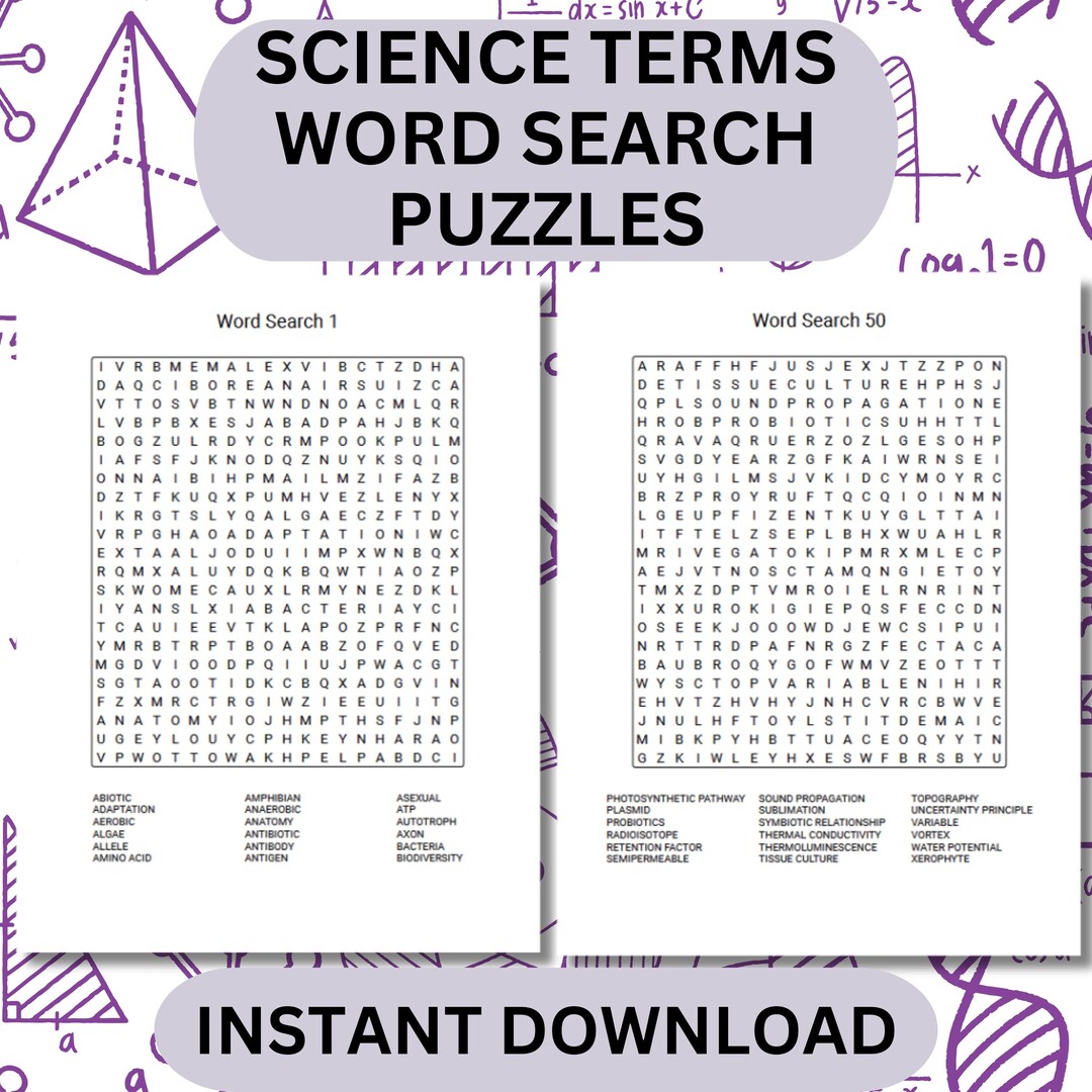Science Terms Word Search Puzzles, 50 Science Puzzles, Science ...