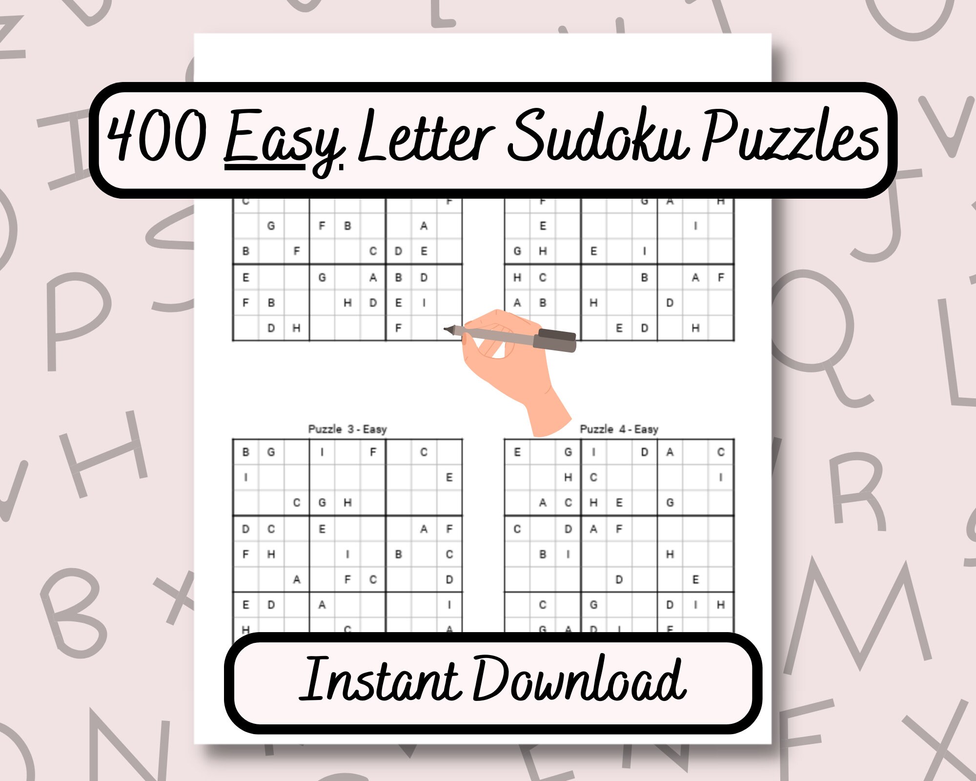 400 Easy Letter Sudoku Puzzles, Worduku Puzzles, Instand Download ...