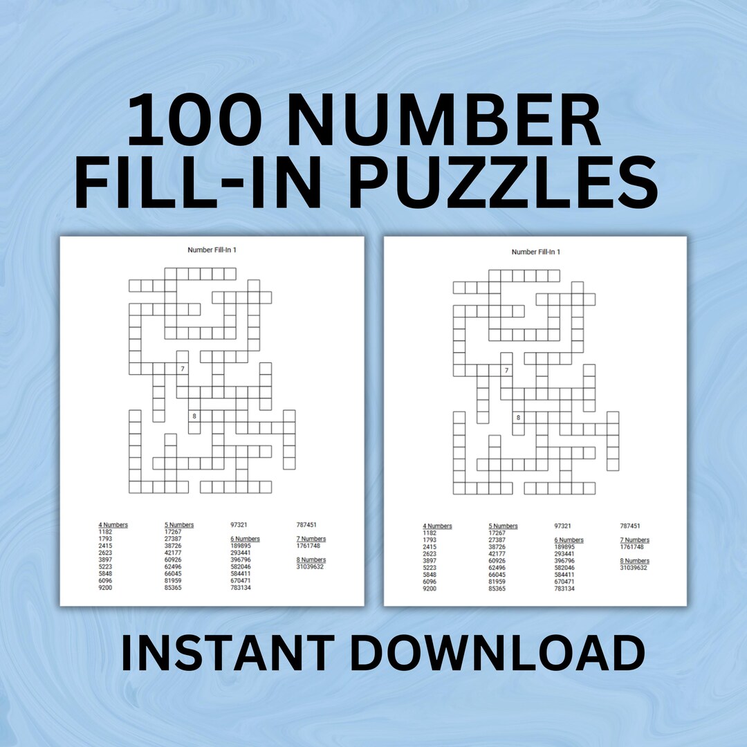 Large Print Number Fill-in Puzzle Book: 100 Pages (digital Download) - Etsy