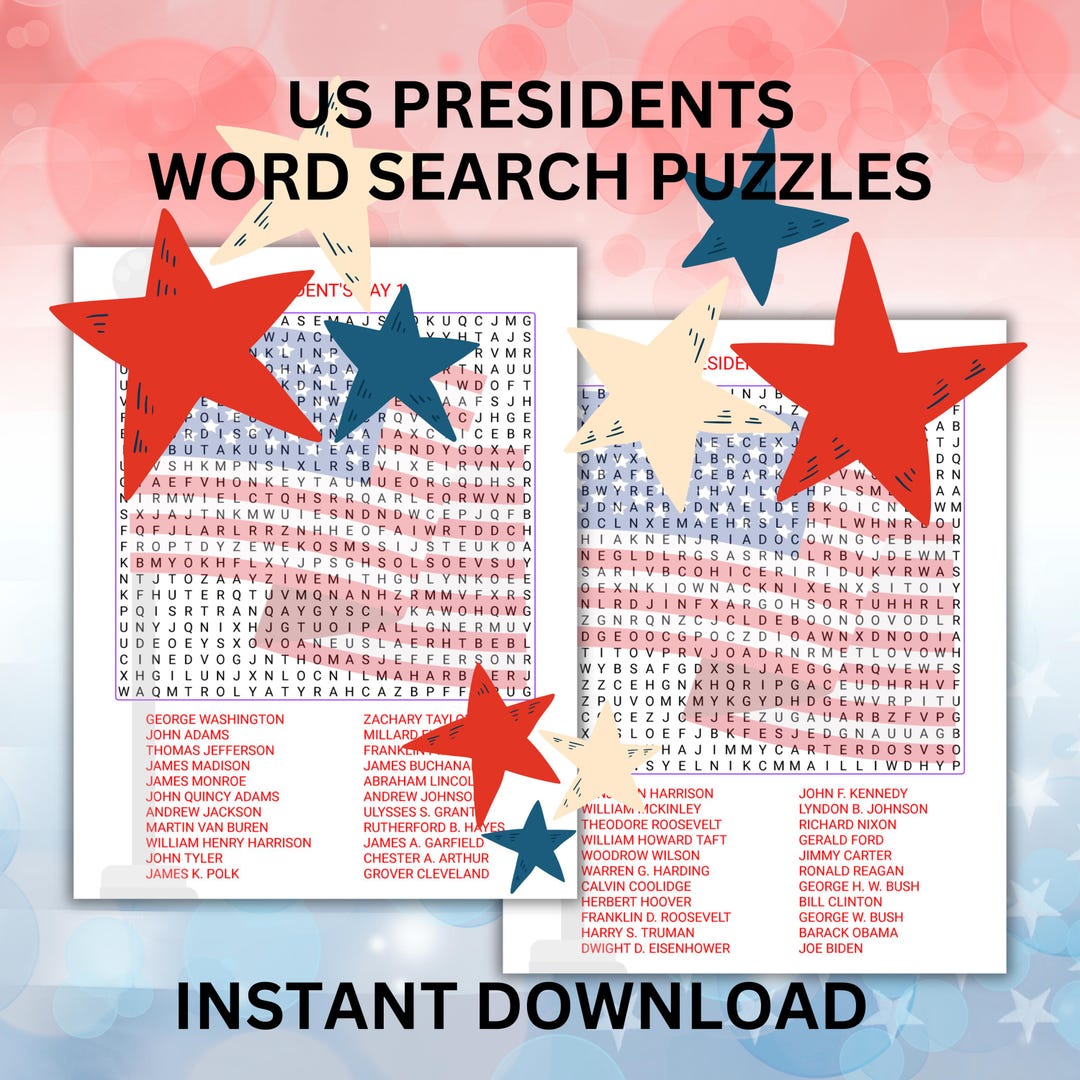 US Presidents Word Search Puzzles, Presidents Day Word Search ...
