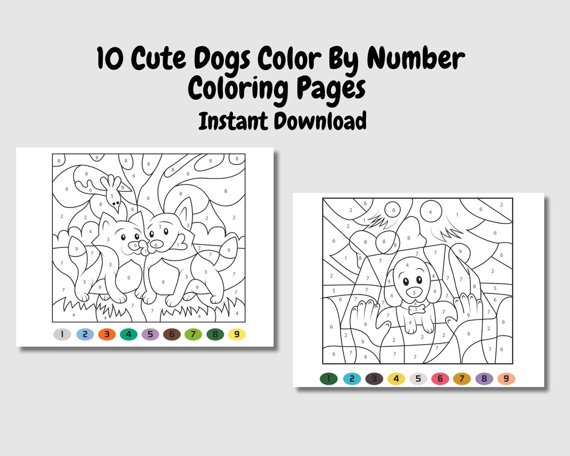 Cute Dogs Color by Number | 10 Printable Coloring Pages for Kids ...