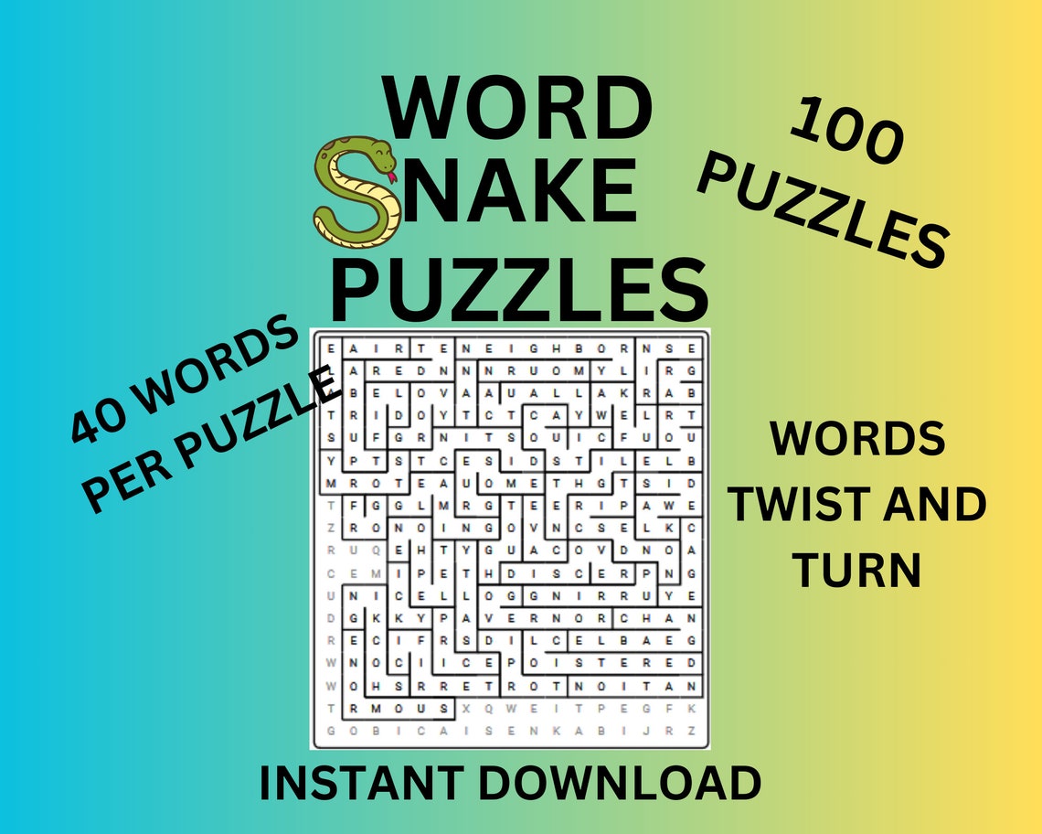 Word Snake Puzzles: 100 Printable Word Searches (instant Download) - Etsy