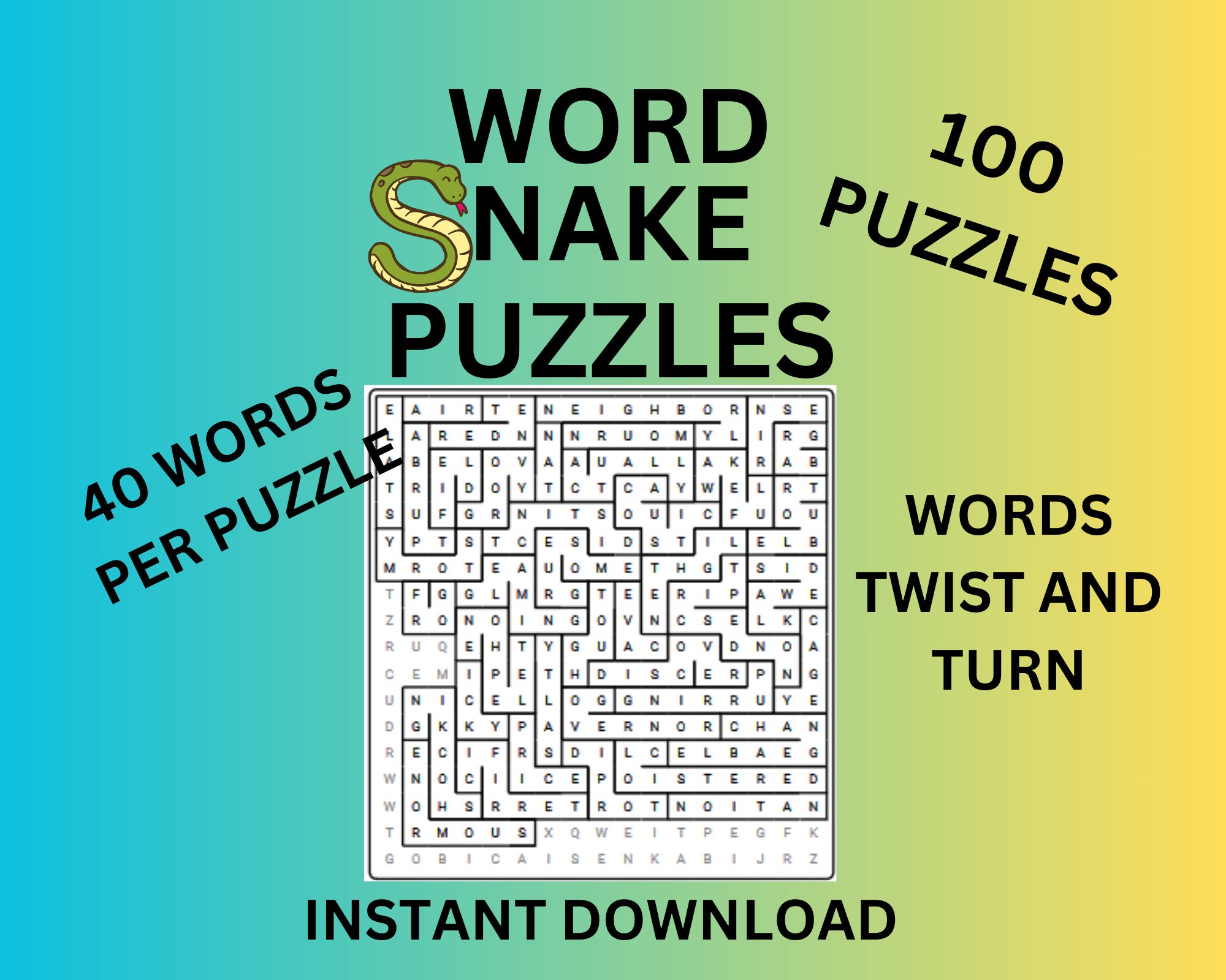 Word Snake Puzzles: 100 Printable Word Searches (instant Download) - Etsy