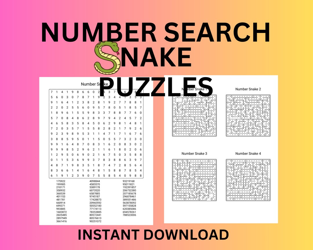 100 Number Snake Search Puzzles, Twisting Number Search Puzzles ...