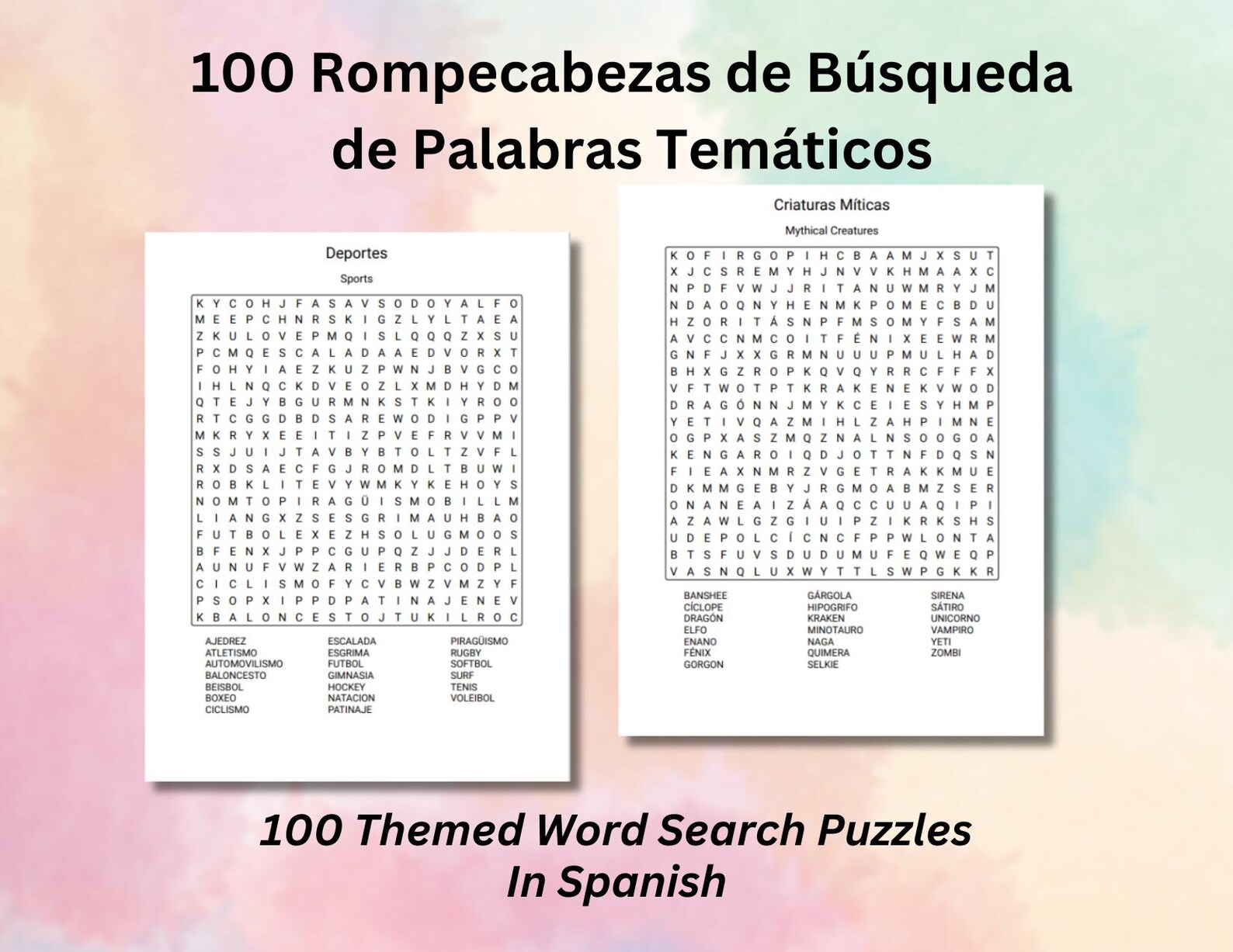 Word Search Puzzles, Spanish Word Search Puzzles, 100 Spanish Printable ...