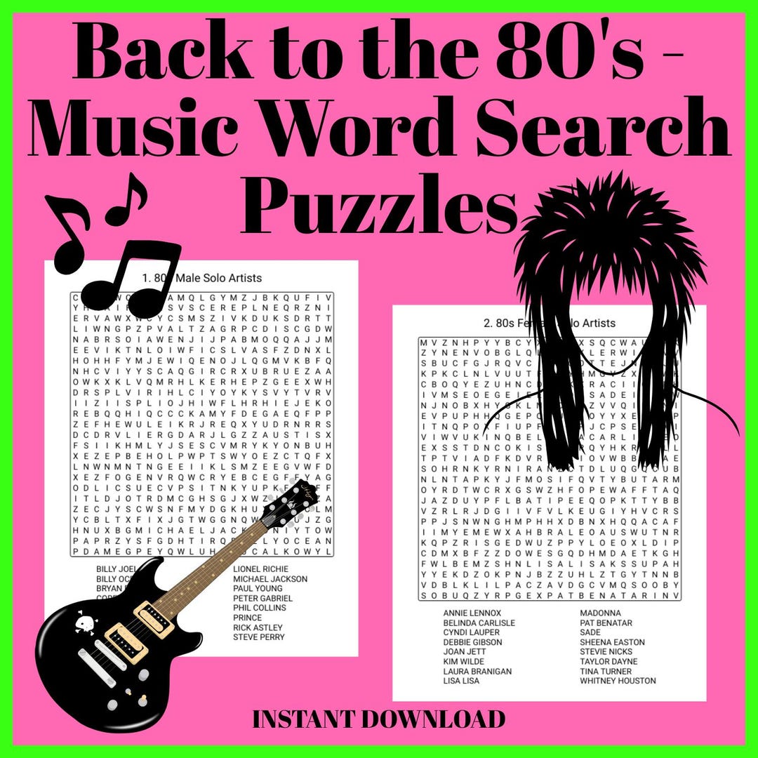 80s Music Word Search Puzzle Book, 50 Music Themed Puzzles, 80s Hits ...