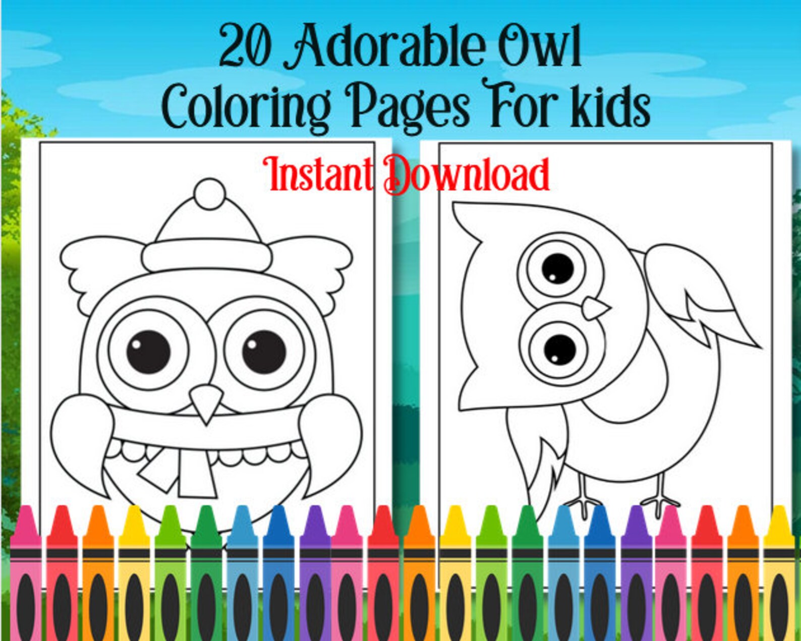 Owl Coloring Pages for Kids, Owls Coloring Book, 20 Printable Owl ...