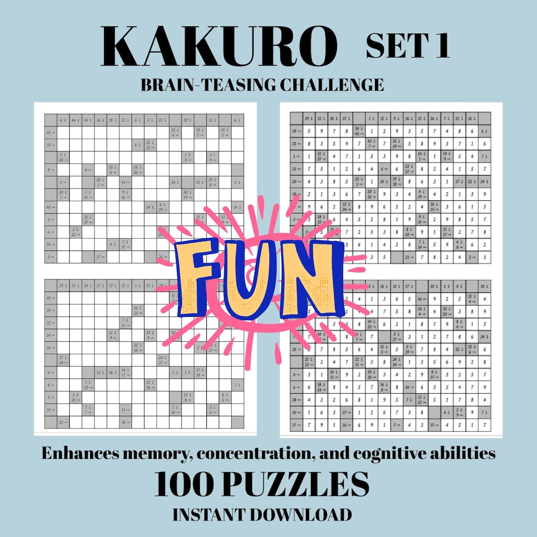 100 Kakuro Puzzles: Math Logic Brain Game for Adults (digital Download ...