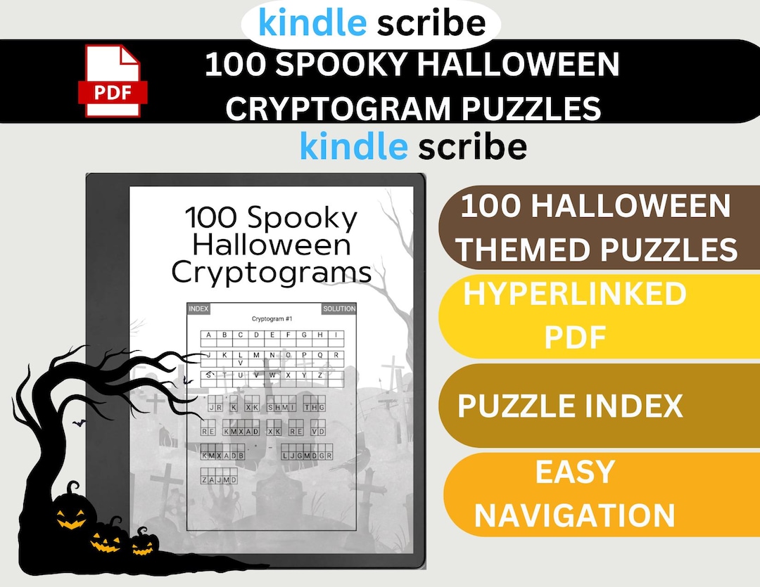 Halloween Cryptogram Puzzles: 100 Hyperlinked Puzzles for Kindle Scribe ...