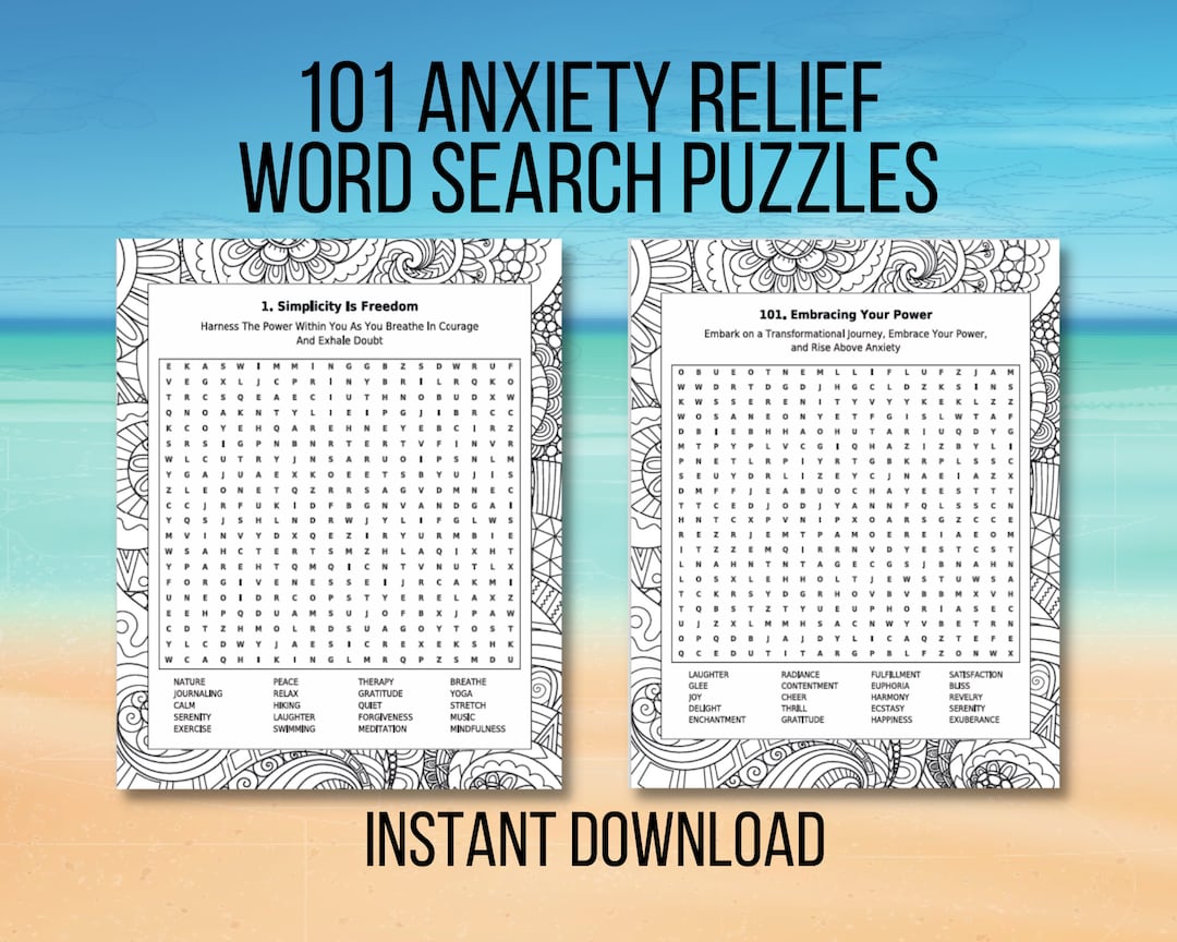 101 Anxiety Relief Word Search Puzzles: Self Care (printable PDF) - Etsy