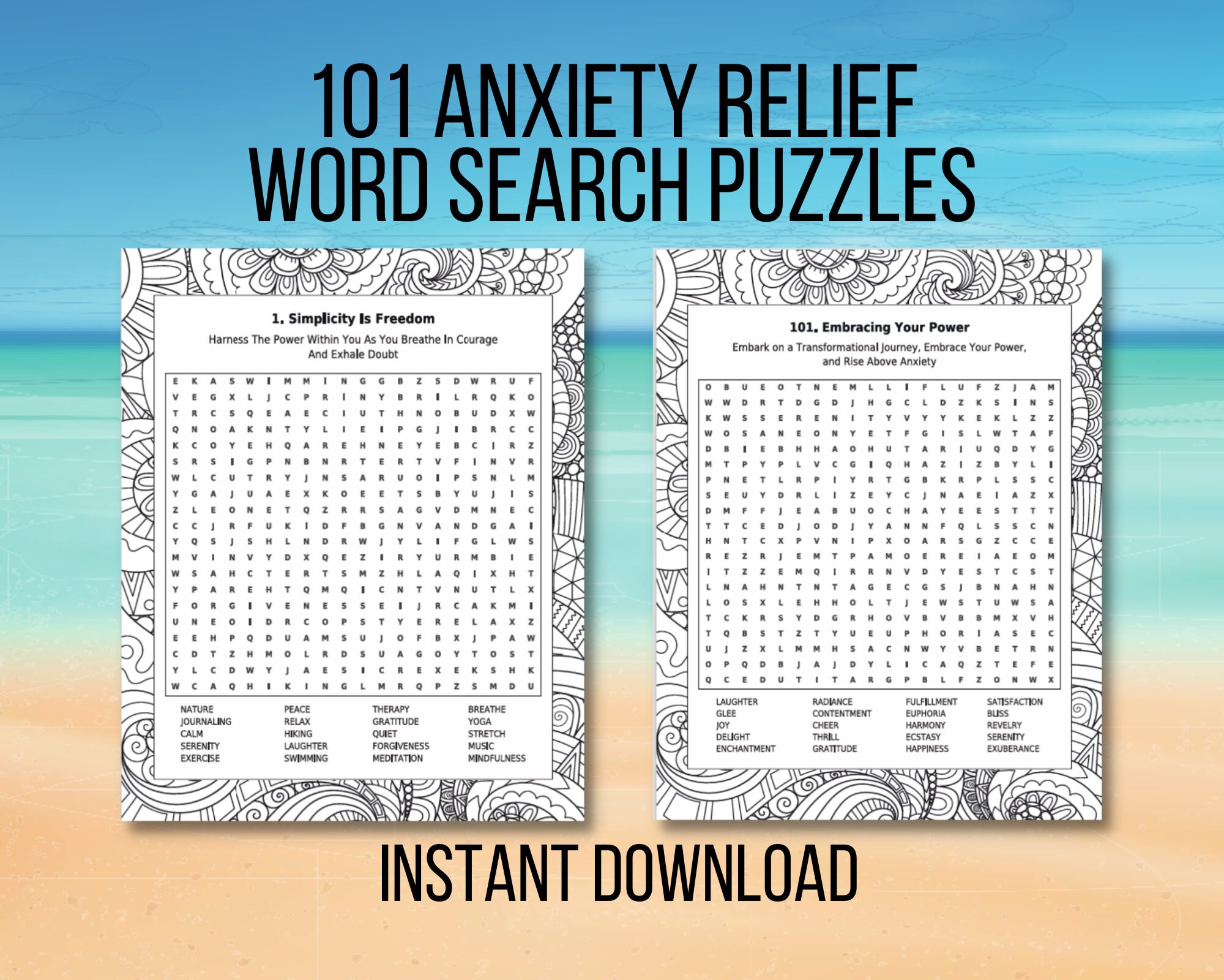 101 Anxiety Relief Word Search Puzzles: Self Care (printable PDF) - Etsy