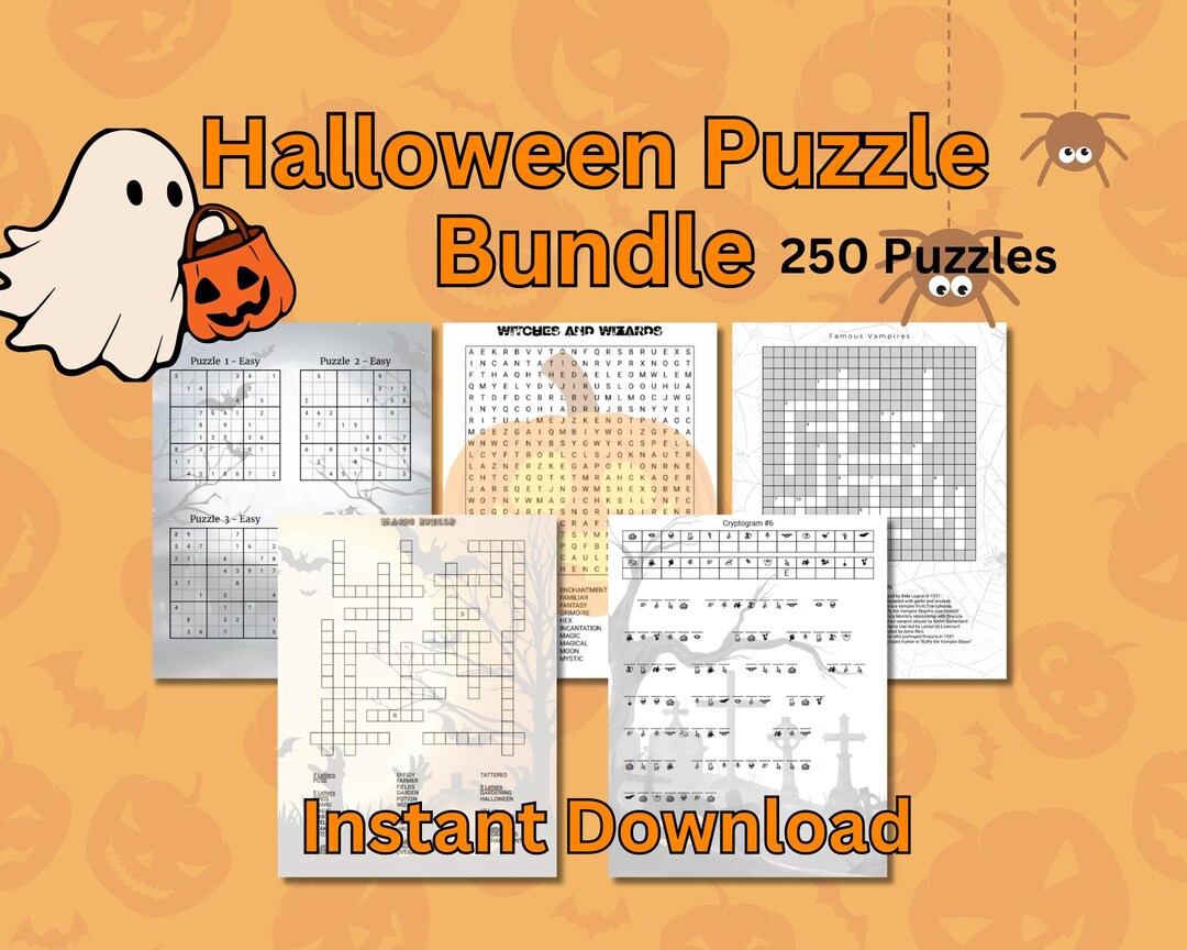 Halloween Puzzle Bundle - Word Search, Crossword, Sudoku, Word Fill-in ...