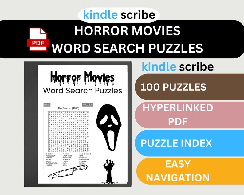 Horror Movie Word Search: 100 Scary Puzzles (PDF Download) - Etsy