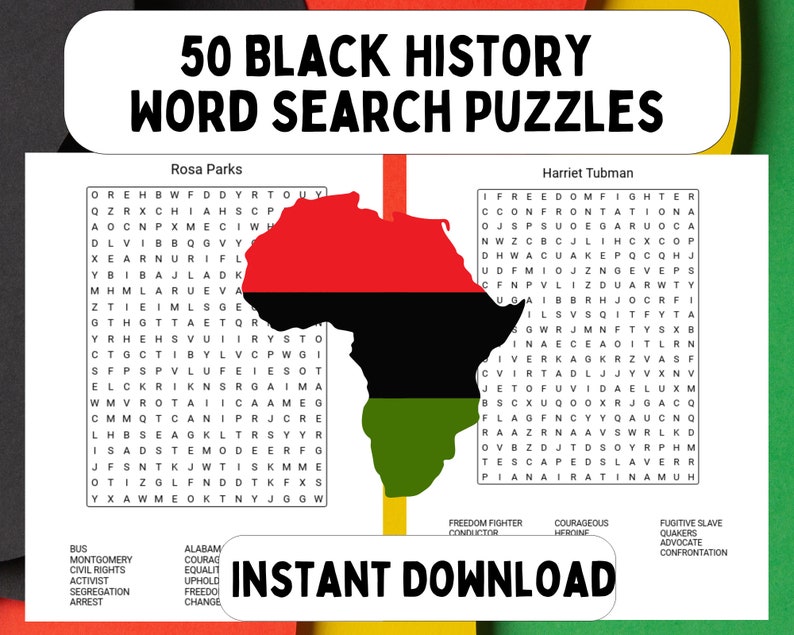 50 Black History Month Word Search, Black History Game, Digital ...