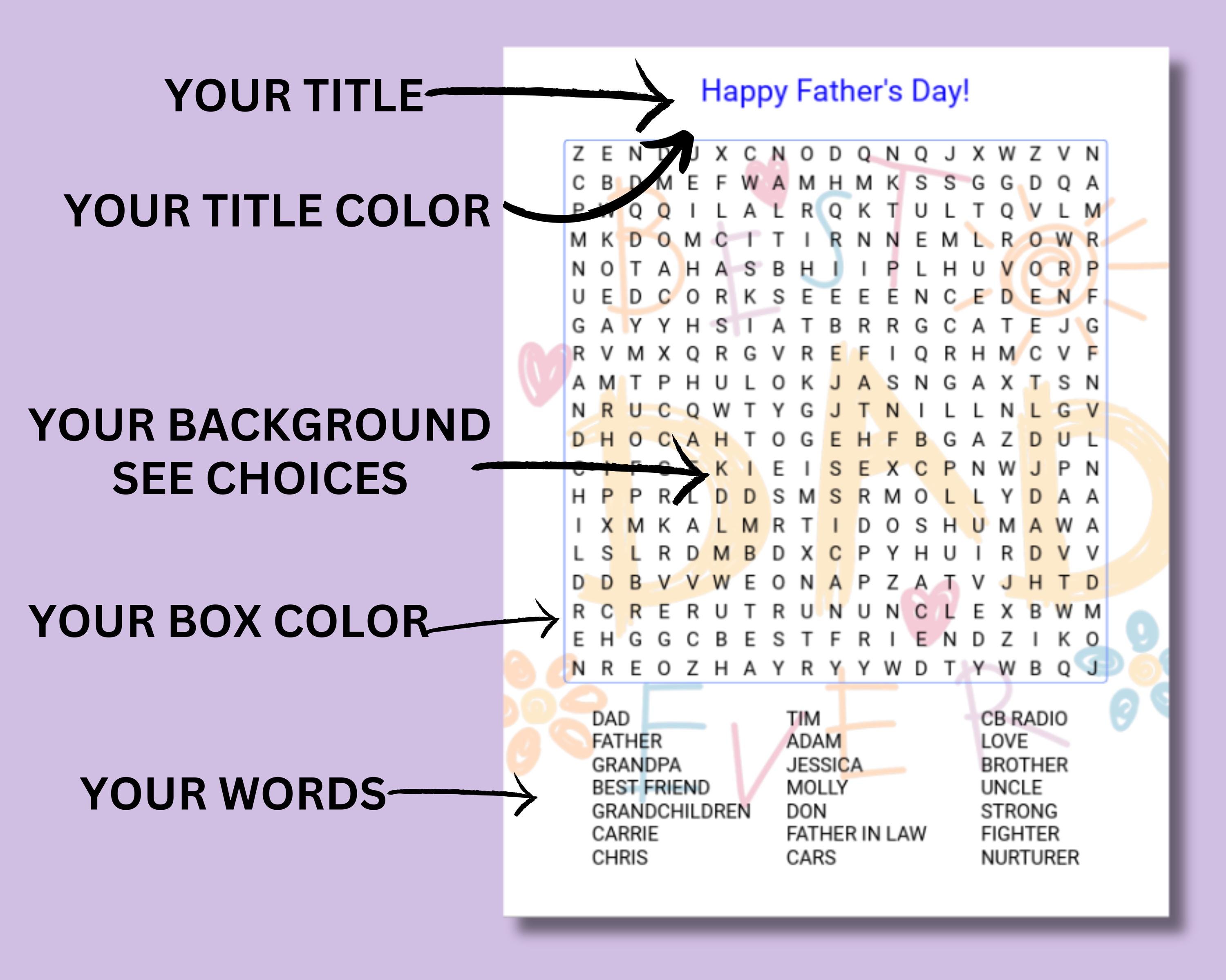 Personalized Word Search Puzzle, Personalized Birthday Word Search ...