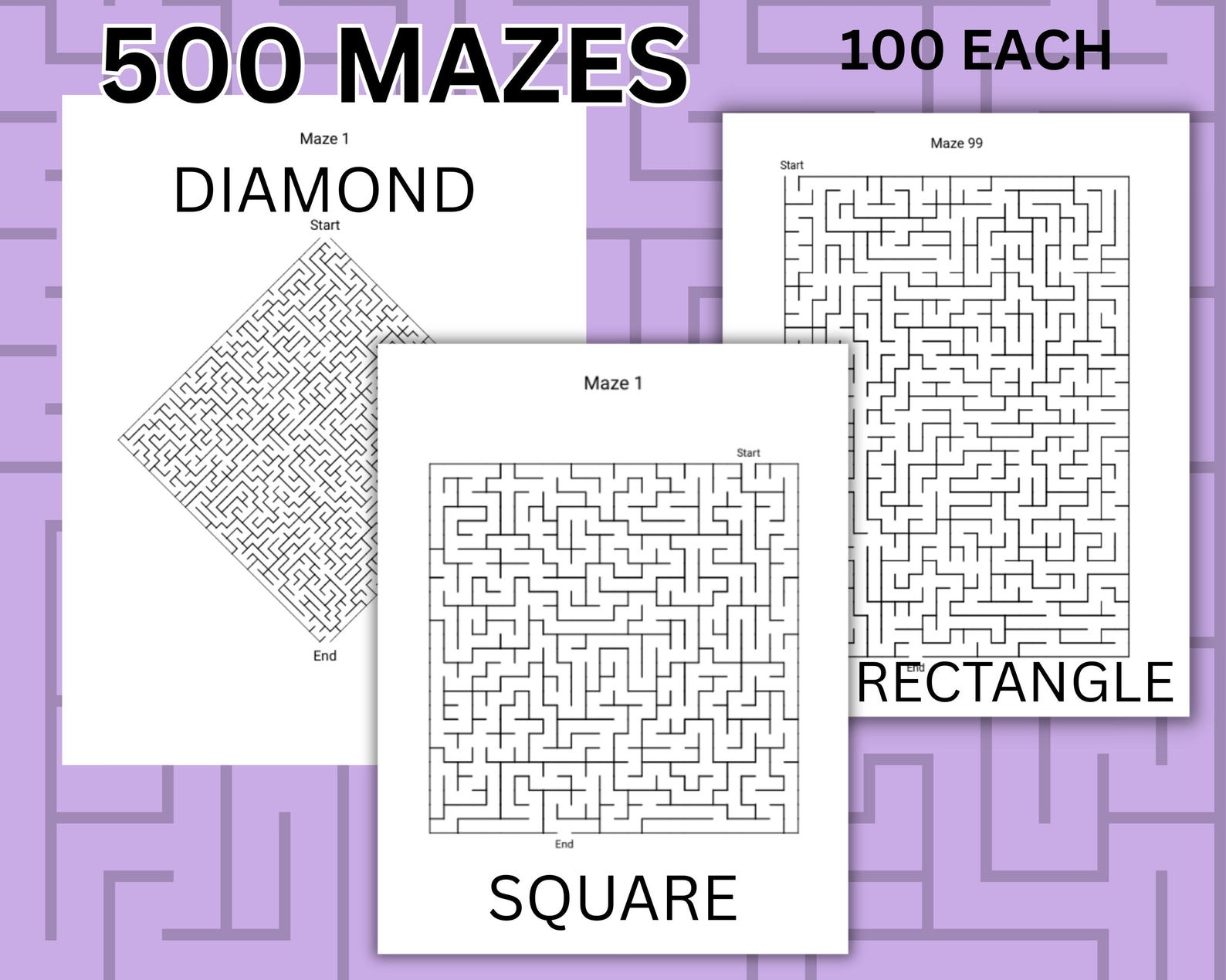 Printable Maze Puzzle Book, 500 Fun & Challenging Mazes, Rectangle ...