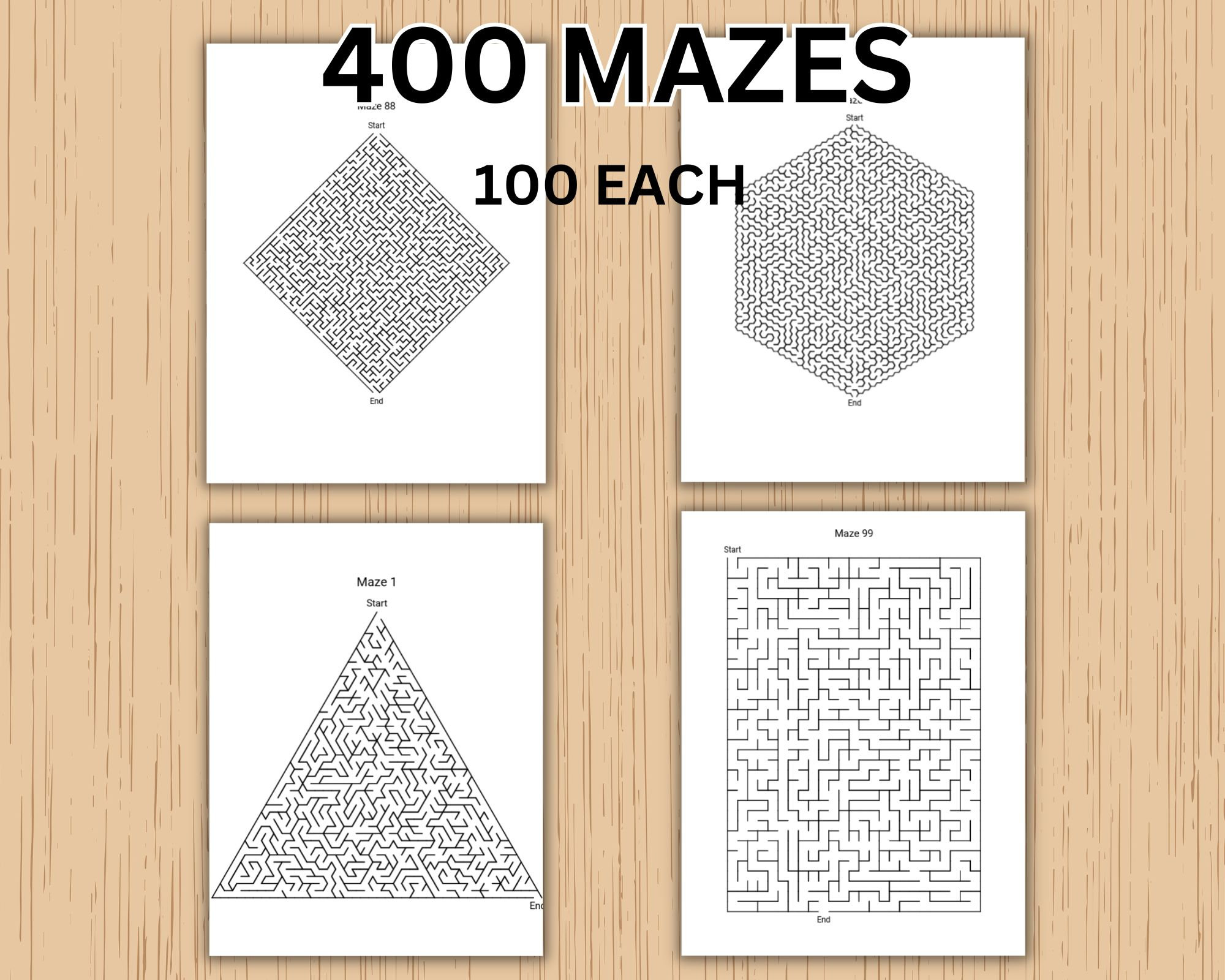 400 Printable Mazes for Older Kids, Teens, and Adults, Triangle Mazes ...