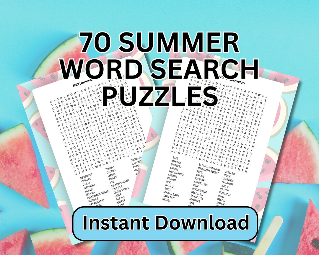 70 Summer Themed Word Search Puzzles, Summer Word Game, Fun Summer ...